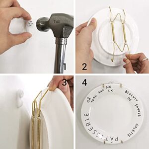 Daily Treasures 10Pcs Plate Hangers, 6 Inch Wall Plate Hangers with 40Pcs Tip Protectors, 10Pcs Wall Hooks & 4Pcs Plastic Easel Stands-Invisible Wire Plate Hanger Holders for Decorative Plates and Art