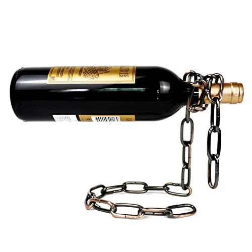 Tabletop Single Wine Bottle Holder, Creative Suspending Chain Rack Bronze Wine Rack Wine Holder Novelty Gift for Kitchen Home Table Decor, Perfect Wine Gifts and Accessories for Wine Lovers (Bronze)