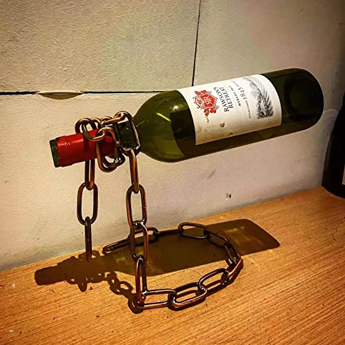 Tabletop Single Wine Bottle Holder, Creative Suspending Chain Rack Bronze Wine Rack Wine Holder Novelty Gift for Kitchen Home Table Decor, Perfect Wine Gifts and Accessories for Wine Lovers (Bronze)