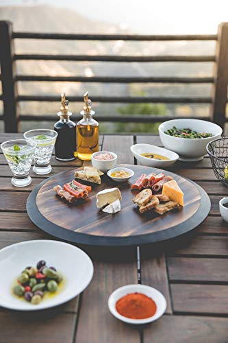 TOSCANA - a Picnic Time Brand Lazy Susan Tray Wooden Turntable Round Charcuterie Board, Cheese Serving Platter, (Fire Acacia Wood)