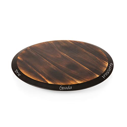 TOSCANA - a Picnic Time Brand Lazy Susan Tray Wooden Turntable Round Charcuterie Board, Cheese Serving Platter, (Fire Acacia Wood)