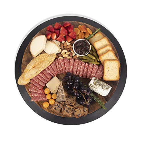 TOSCANA - a Picnic Time Brand Lazy Susan Tray Wooden Turntable Round Charcuterie Board, Cheese Serving Platter, (Fire Acacia Wood)