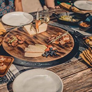 TOSCANA - a Picnic Time Brand Lazy Susan Tray Wooden Turntable Round Charcuterie Board, Cheese Serving Platter, (Fire Acacia Wood)