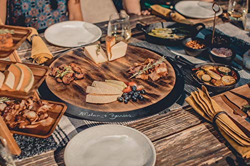 TOSCANA - a Picnic Time Brand Lazy Susan Tray Wooden Turntable Round Charcuterie Board, Cheese Serving Platter, (Fire Acacia Wood)