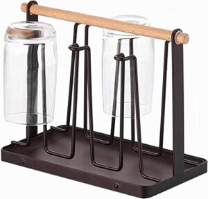 pengqimm 6 cups mug glass stand holder metal,cup drying rack stand with drain tray,cup hanging drainer upside-down,metal bottle drying organizer with handle cup drying holder stand,bottle drying rack