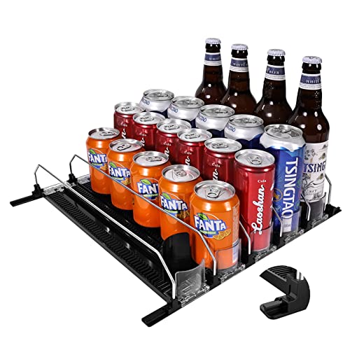 Soda Can Organizer for Refrigerator, Upgrade Beverage Drink Organizer for Fridge-Anti Scratch, Spring Pusher Drink Dispenser Beer Bottled Water POP Can Organizer for Refrigerator/Pantry Hold 25 Cans