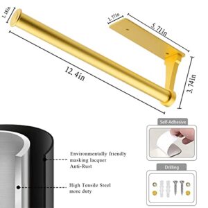 Paper Towel Holder Wall Mount，Aluminum Alloy Paper Towel Holder Sturdy and Durable ,Paper Towel Holder Under Cabinet ,Vertically or Horizontally Mount Both Available in Adhesive and Screws（Gold）