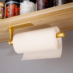 Paper Towel Holder Wall Mount，Aluminum Alloy Paper Towel Holder Sturdy and Durable ,Paper Towel Holder Under Cabinet ,Vertically or Horizontally Mount Both Available in Adhesive and Screws（Gold）