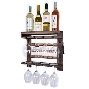 rustic state veneto wall mount wood wine bottle rack and stemware glassware organizer shelf cork storage – magnetic corkscrew holder for champagne, red & white wine – home, kitchen, bar décor