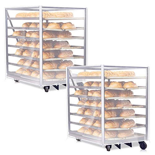 Pan Rack Cover Clear Bun Rack Cover PVC Plastic Bread Rack Cover 28 x 23 x 33 Inch, 10-Tier, Set of 2