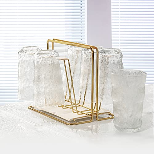 KCGANI Cup Bottle Drying Rack Stand, Metal Mugs Holder with Drain Tray, 6 Hooks Drying Organizer with Handle, Non-Slip Mugs Cups Organizer for Home Kitchen Countertop, Cabinet, Pantry