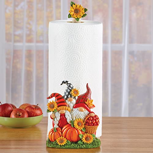 Collections Etc Hand-Painted Fall Harvest Three Gnomes Paper Towel Holder