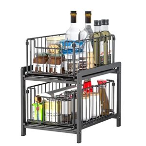 under cabinet organizer,under sink organizers and storage,cabinet pull-out home organizer rack for bathroom,2 tier kitchen countertop sliding drawer storage basket,pantry stackable storage shelves