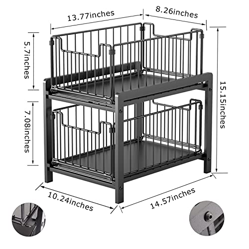 Under Cabinet Organizer,Under Sink Organizers and Storage,Cabinet Pull-Out Home Organizer Rack For Bathroom,2 Tier Kitchen Countertop Sliding Drawer Storage Basket,Pantry Stackable Storage Shelves