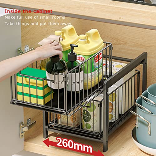 Under Cabinet Organizer,Under Sink Organizers and Storage,Cabinet Pull-Out Home Organizer Rack For Bathroom,2 Tier Kitchen Countertop Sliding Drawer Storage Basket,Pantry Stackable Storage Shelves