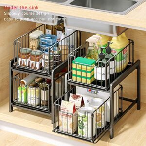 Under Cabinet Organizer,Under Sink Organizers and Storage,Cabinet Pull-Out Home Organizer Rack For Bathroom,2 Tier Kitchen Countertop Sliding Drawer Storage Basket,Pantry Stackable Storage Shelves