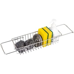 yqh kitchen sponge holder, sink caddy，sink storage rack holder adjustable，over sink expandable(11.8”-18.9”) brush soap storage rack，rust proof water proof, no drilling- stainless steel