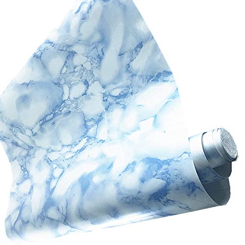 Taamall Simplemuji Self-Adhesive White Blue Marble Peel & Stick Shelf Liner Dresser Drawer Sticker 17.7 Inch by 79Inch