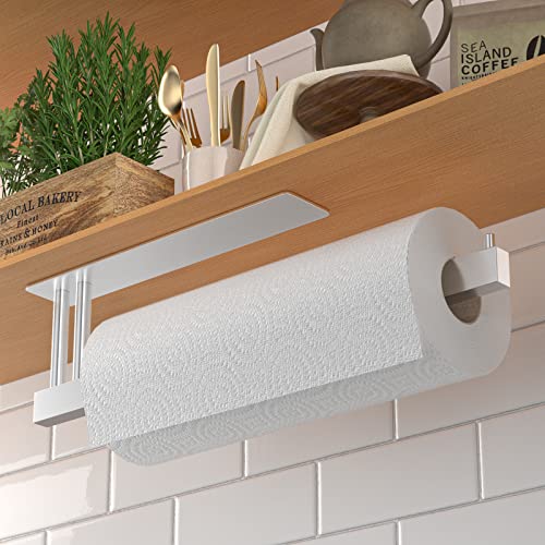 Paper Towel Holder Under Cabinet, YAYINLI Adhesive Paper Towel Holders Wall Mount - Hanging Paper Towel Rack Under Counter for Kitchen, Bathroom, SUS304 Stainless Steel Rustproof