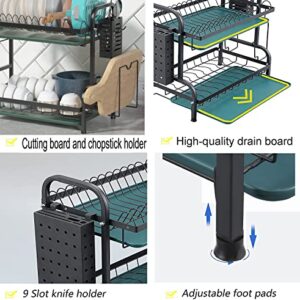 junyuan Dish Drying Rack with Drainboard, 2 Tier Dish Rack with Knife Holder, Utensils Holder,Cutting Board Holder, Dish Drainer for Kitchen Countertop