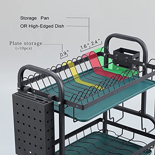 junyuan Dish Drying Rack with Drainboard, 2 Tier Dish Rack with Knife Holder, Utensils Holder,Cutting Board Holder, Dish Drainer for Kitchen Countertop