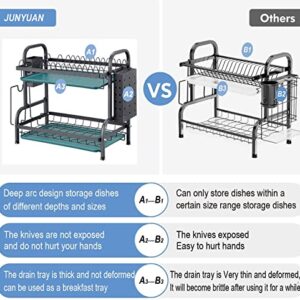 junyuan Dish Drying Rack with Drainboard, 2 Tier Dish Rack with Knife Holder, Utensils Holder,Cutting Board Holder, Dish Drainer for Kitchen Countertop