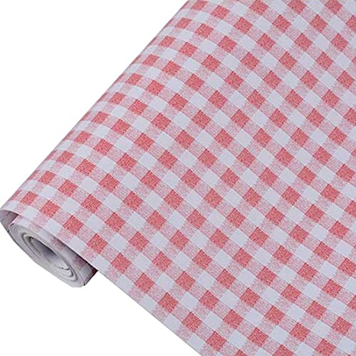 HDsticker Self Adhesive Pink Gingham Shelf Liner Contact Paper for Cabinets Dresser Drawer Pantry Table Desk Furniture Decal 17.7X117 Inches