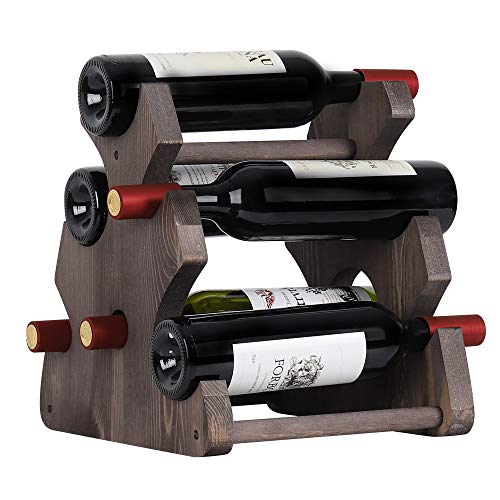 NANANARDOSO 6 Bottles Wine Rack, Free Standing Rustic Wood Wine Storage Holder, Wine Racks Countertop for Home Kitchen Bar Cabinets Pantry