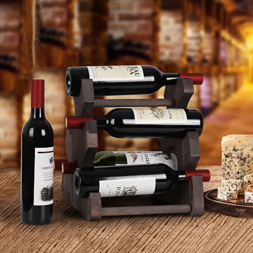 NANANARDOSO 6 Bottles Wine Rack, Free Standing Rustic Wood Wine Storage Holder, Wine Racks Countertop for Home Kitchen Bar Cabinets Pantry