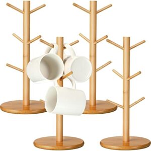 zopeal 4 pcs mug holder tree coffee cup holder bamboo mug rack coffee mug stand tea cup organizer mug hanger with 6 hooks for storage kitchen cabinet display accessories counter bar