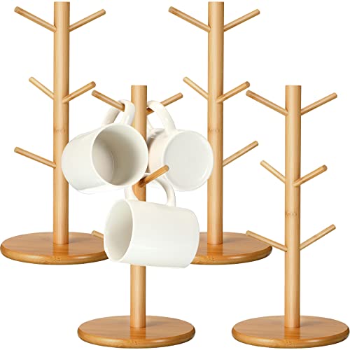 Zopeal 4 Pcs Mug Holder Tree Coffee Cup Holder Bamboo Mug Rack Coffee Mug Stand Tea Cup Organizer Mug Hanger with 6 Hooks for Storage Kitchen Cabinet Display Accessories Counter Bar