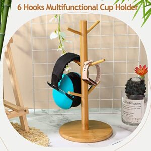 Zopeal 4 Pcs Mug Holder Tree Coffee Cup Holder Bamboo Mug Rack Coffee Mug Stand Tea Cup Organizer Mug Hanger with 6 Hooks for Storage Kitchen Cabinet Display Accessories Counter Bar