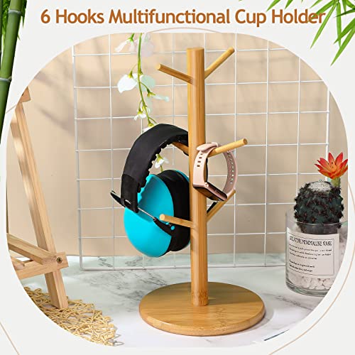 Zopeal 4 Pcs Mug Holder Tree Coffee Cup Holder Bamboo Mug Rack Coffee Mug Stand Tea Cup Organizer Mug Hanger with 6 Hooks for Storage Kitchen Cabinet Display Accessories Counter Bar