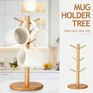 Zopeal 4 Pcs Mug Holder Tree Coffee Cup Holder Bamboo Mug Rack Coffee Mug Stand Tea Cup Organizer Mug Hanger with 6 Hooks for Storage Kitchen Cabinet Display Accessories Counter Bar