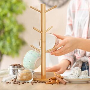 Zopeal 4 Pcs Mug Holder Tree Coffee Cup Holder Bamboo Mug Rack Coffee Mug Stand Tea Cup Organizer Mug Hanger with 6 Hooks for Storage Kitchen Cabinet Display Accessories Counter Bar