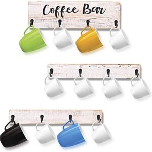 Coffee Mug Holder,Wall Mounted Coffee Mug Rack,Rustic Wood Cup Organizer with 12 Hooks,Kitchen Display Storage and Collection (White)