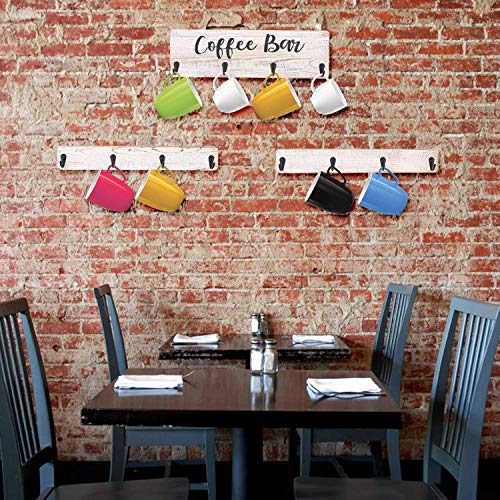 Coffee Mug Holder,Wall Mounted Coffee Mug Rack,Rustic Wood Cup Organizer with 12 Hooks,Kitchen Display Storage and Collection (White)