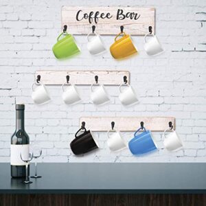 Coffee Mug Holder,Wall Mounted Coffee Mug Rack,Rustic Wood Cup Organizer with 12 Hooks,Kitchen Display Storage and Collection (White)