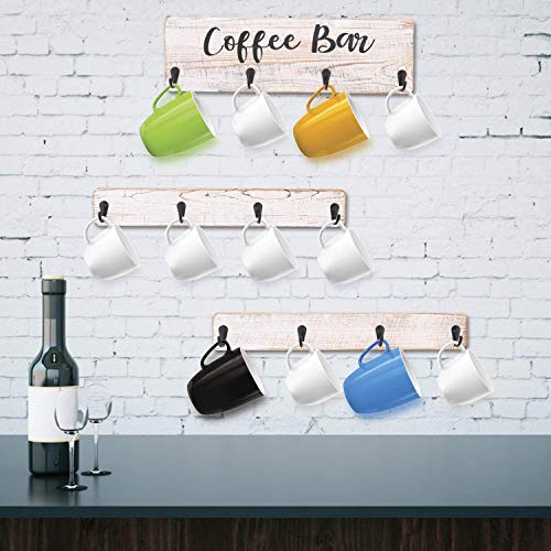 Coffee Mug Holder,Wall Mounted Coffee Mug Rack,Rustic Wood Cup Organizer with 12 Hooks,Kitchen Display Storage and Collection (White)