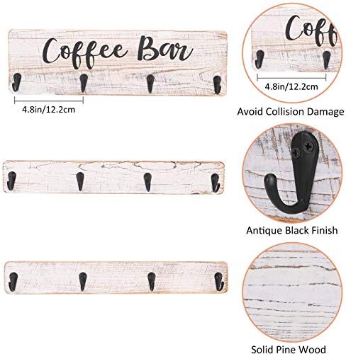 Coffee Mug Holder,Wall Mounted Coffee Mug Rack,Rustic Wood Cup Organizer with 12 Hooks,Kitchen Display Storage and Collection (White)