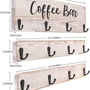 Coffee Mug Holder,Wall Mounted Coffee Mug Rack,Rustic Wood Cup Organizer with 12 Hooks,Kitchen Display Storage and Collection (White)