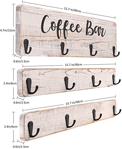 Coffee Mug Holder,Wall Mounted Coffee Mug Rack,Rustic Wood Cup Organizer with 12 Hooks,Kitchen Display Storage and Collection (White)