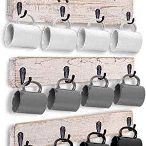 Coffee Mug Holder,Wall Mounted Coffee Mug Rack,Rustic Wood Cup Organizer with 12 Hooks,Kitchen Display Storage and Collection (White)