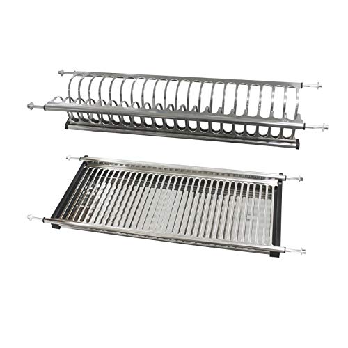 Kitchen Hardware Collection 2 Tier Cabinet Dish Drying Rack Stainless Steel 22.24 Inch Length 20 Dish Slots Kitchen Plate Bowl Utensils Cups Draining Rack Organizer with Drainboard