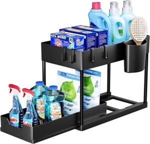 under sink organizer-2 tier bathroom organizer under sink shelf,under sliding sink organizer,under cabinet organizer baskets,multi-purpose under sink shelf organizer for bathroom kitchen（black）