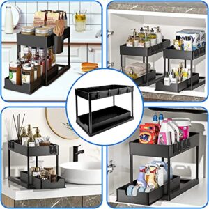 Under Sink Organizer-2 Tier Bathroom Organizer Under Sink Shelf,Under Sliding Sink Organizer,Under Cabinet Organizer Baskets,Multi-purpose Under Sink Shelf Organizer for Bathroom Kitchen（Black）