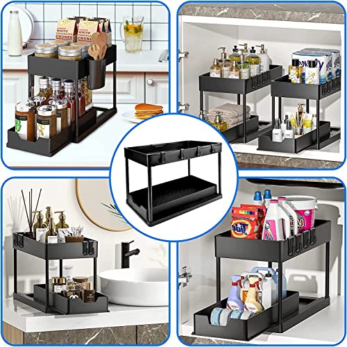 Under Sink Organizer-2 Tier Bathroom Organizer Under Sink Shelf,Under Sliding Sink Organizer,Under Cabinet Organizer Baskets,Multi-purpose Under Sink Shelf Organizer for Bathroom Kitchen（Black）