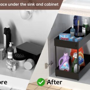 Under Sink Organizer-2 Tier Bathroom Organizer Under Sink Shelf,Under Sliding Sink Organizer,Under Cabinet Organizer Baskets,Multi-purpose Under Sink Shelf Organizer for Bathroom Kitchen（Black）