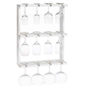 ilyapa wine glass rack, wall mounted – 3 tier rustic weathered white wood stemware storage holder