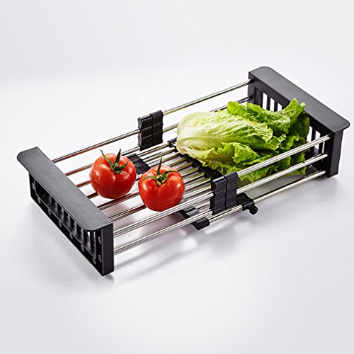 GICASA Adjustable Stainless Steel Drainer Basket Drain Tray for Dish Vegetable Fruit, On Counter Dish Rack or in Sink Over Sink Kitchen Basket Dish Drying Rack